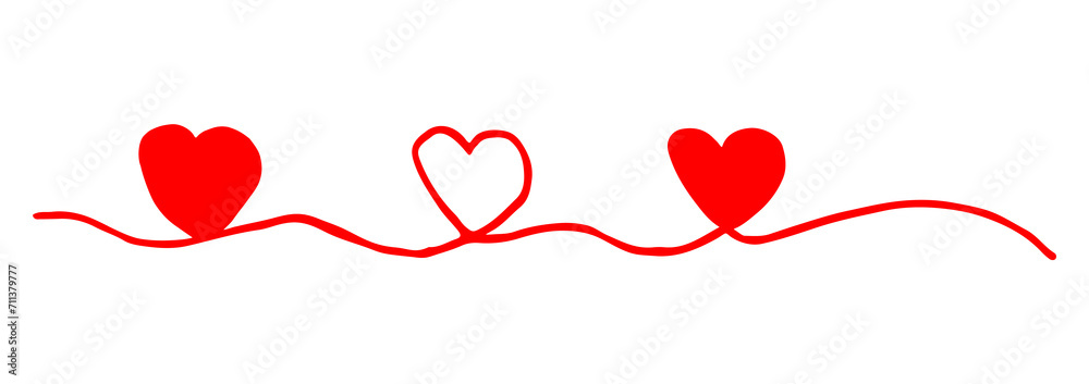 Three hearts intertwined. Valentine's Day swash hand painted with line ...