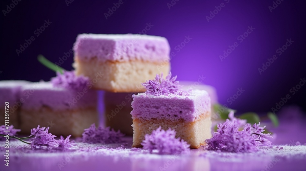 Kuih Bahulu - tradiditonal malay cake mini sponge cake against purple ...