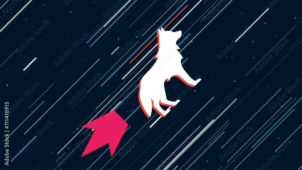 Wolf symbol flies through the universe on a jet propulsion. The symbol ...