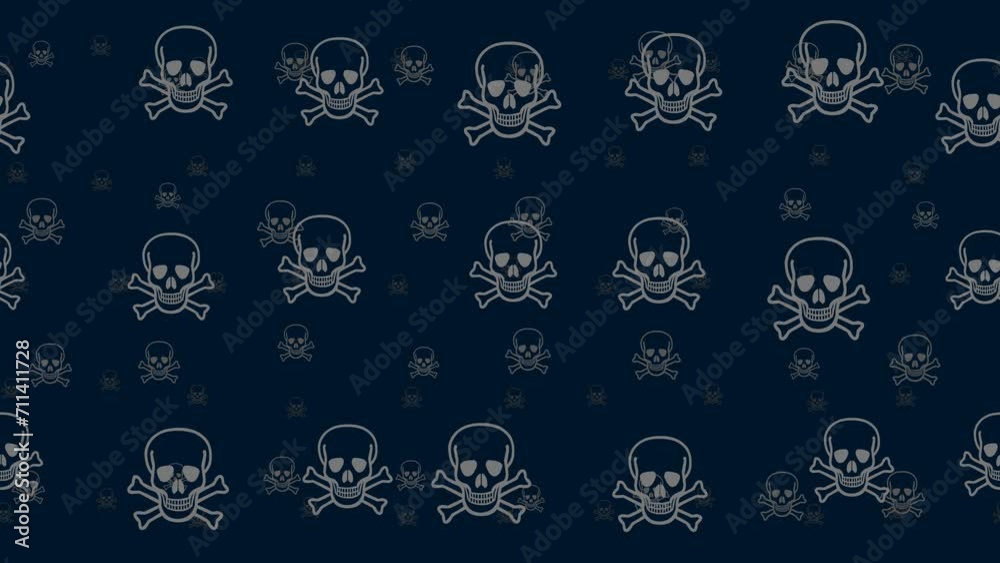 Skulls float horizontally from left to right. Parallax fly effect ...