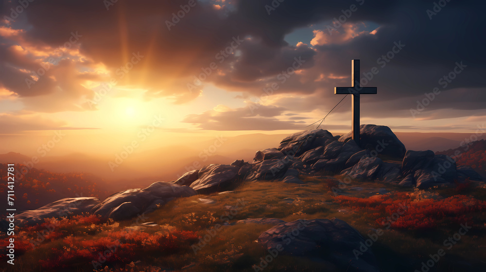 The holy cross on the hill symbolizing the death and the resurrection ...