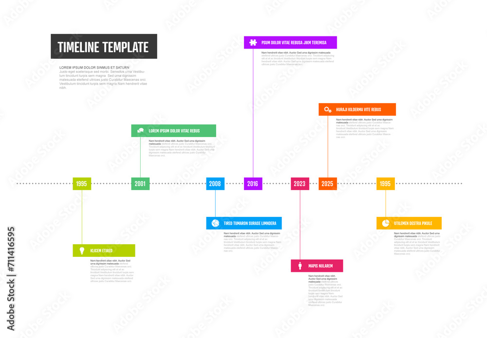 Infographic timeline template with horizontal dotted time line and ...