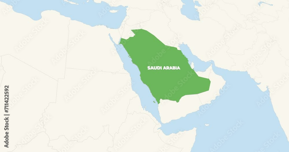 Vidéo Stock World Map Zoom In To Saudi Arabia. Animation in 4K Video. Green Saudi Arabia ...