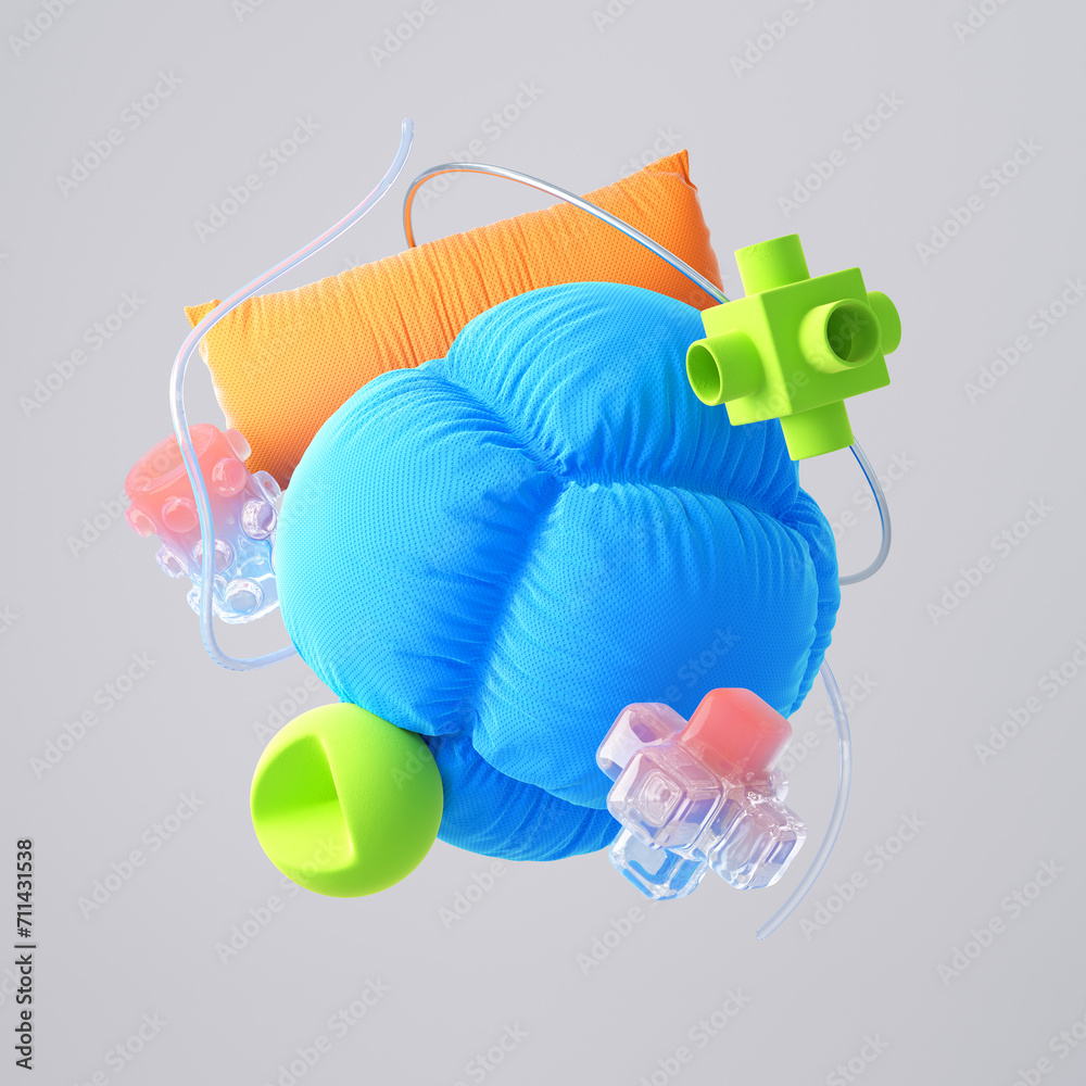 Random 3d shapes modern colorful composition. 3d rendering illustration ...