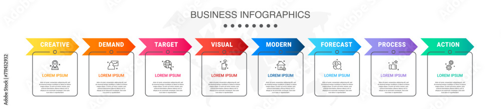 Vector concept of infographics with arrow business model for eight ...