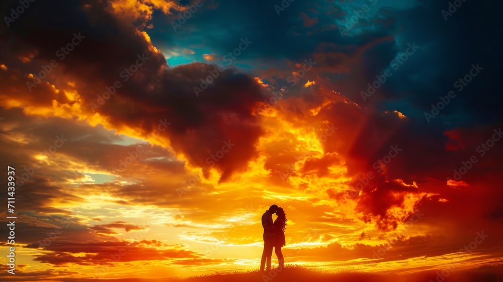 Couple silhouetted against a breathtaking sunset, capturing the essence ...