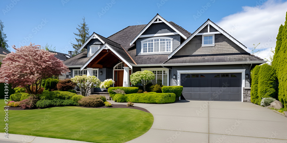 Beautiful Home Exterior House with beautiful plants on the front of ...