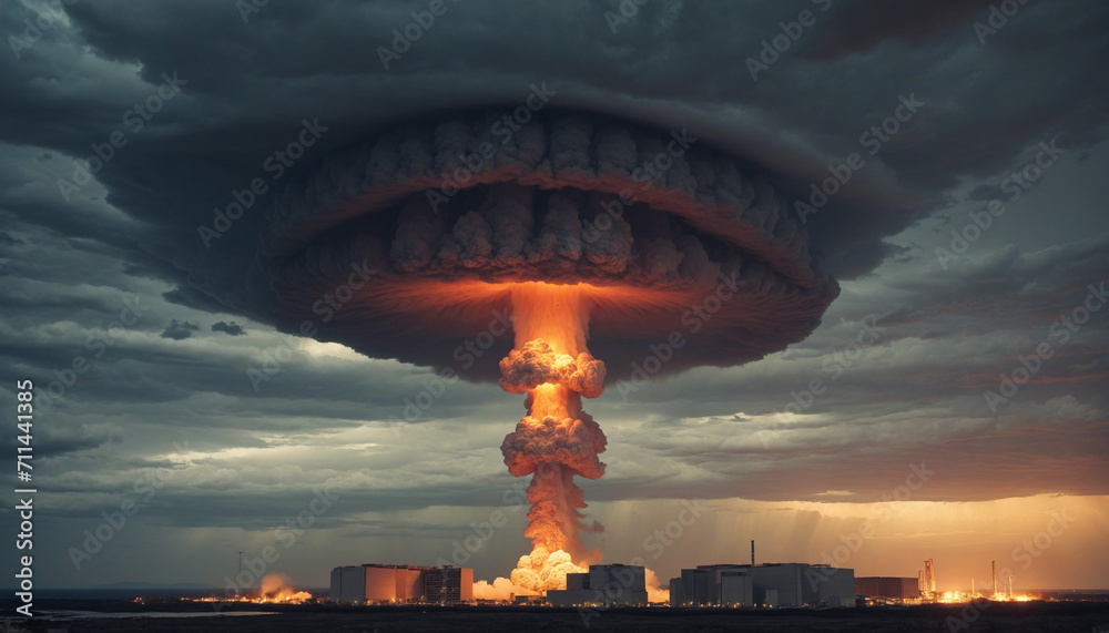 Nuclear detonation in stormy conditions, with shock wave and mushroom ...