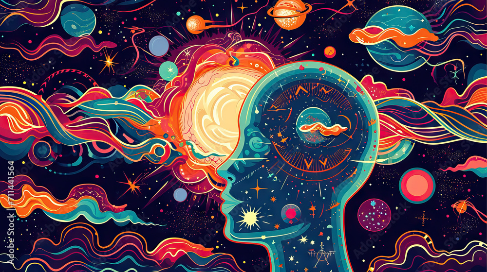 Inner Universe: A Vector Background with a Human Head as a Gateway to ...