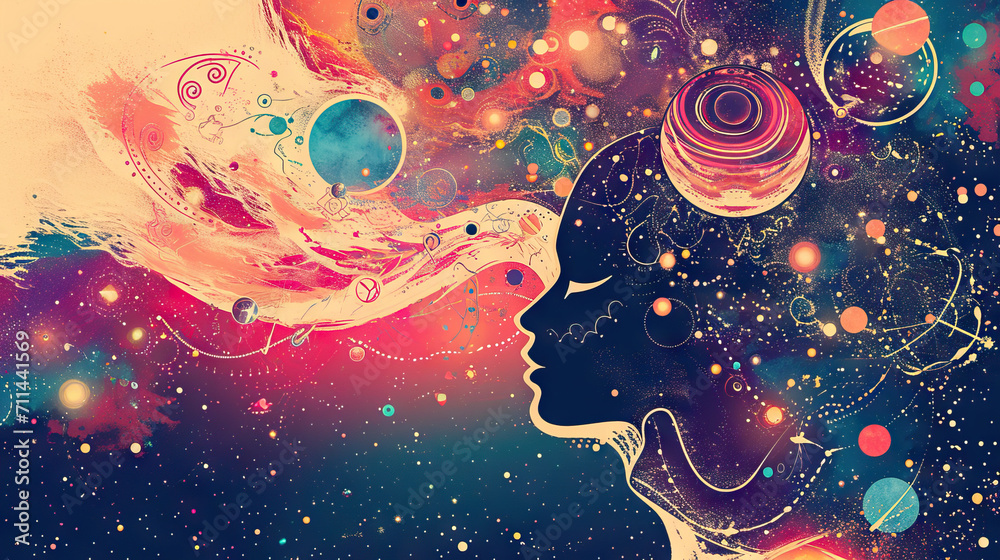 Inner Universe: A Vector Background with a Human Head as a Gateway to ...
