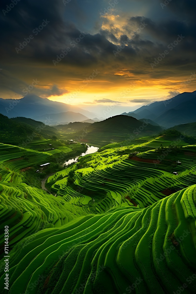 Rice terraces in Sapa mountains, Landscape of terraced rice field near ...