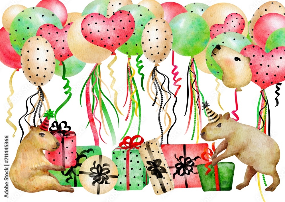 Capybara Birthday digital poster A3 horizontal,Capy party printable ...