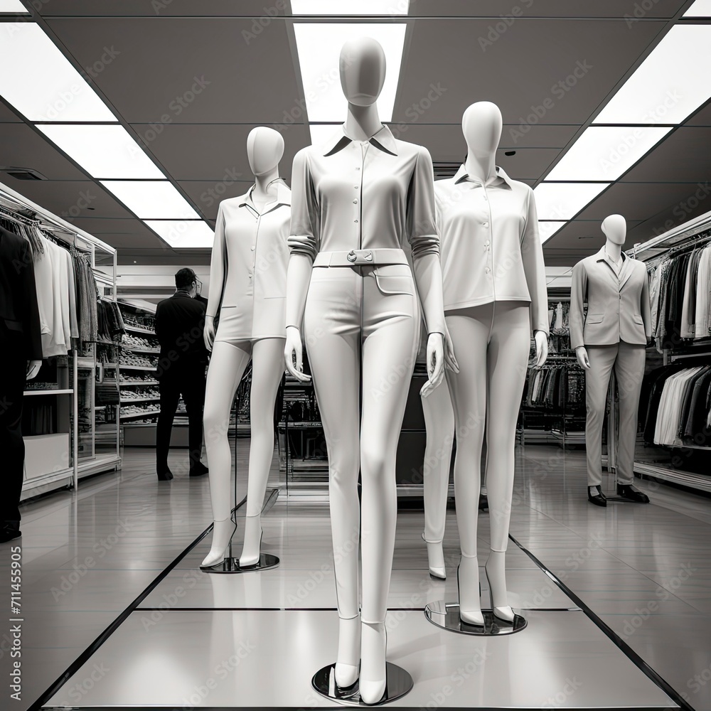 front image of shiny white female mannequin doll with a male mannequin ...