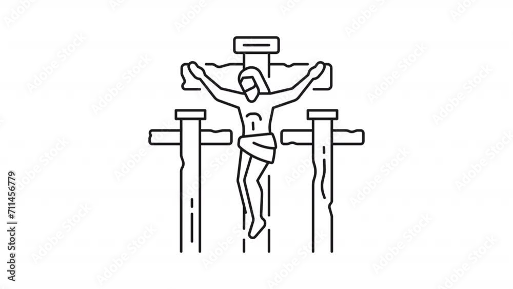Vidéo Stock Crucifixion line animation. Jesus Christ dying on cross ...