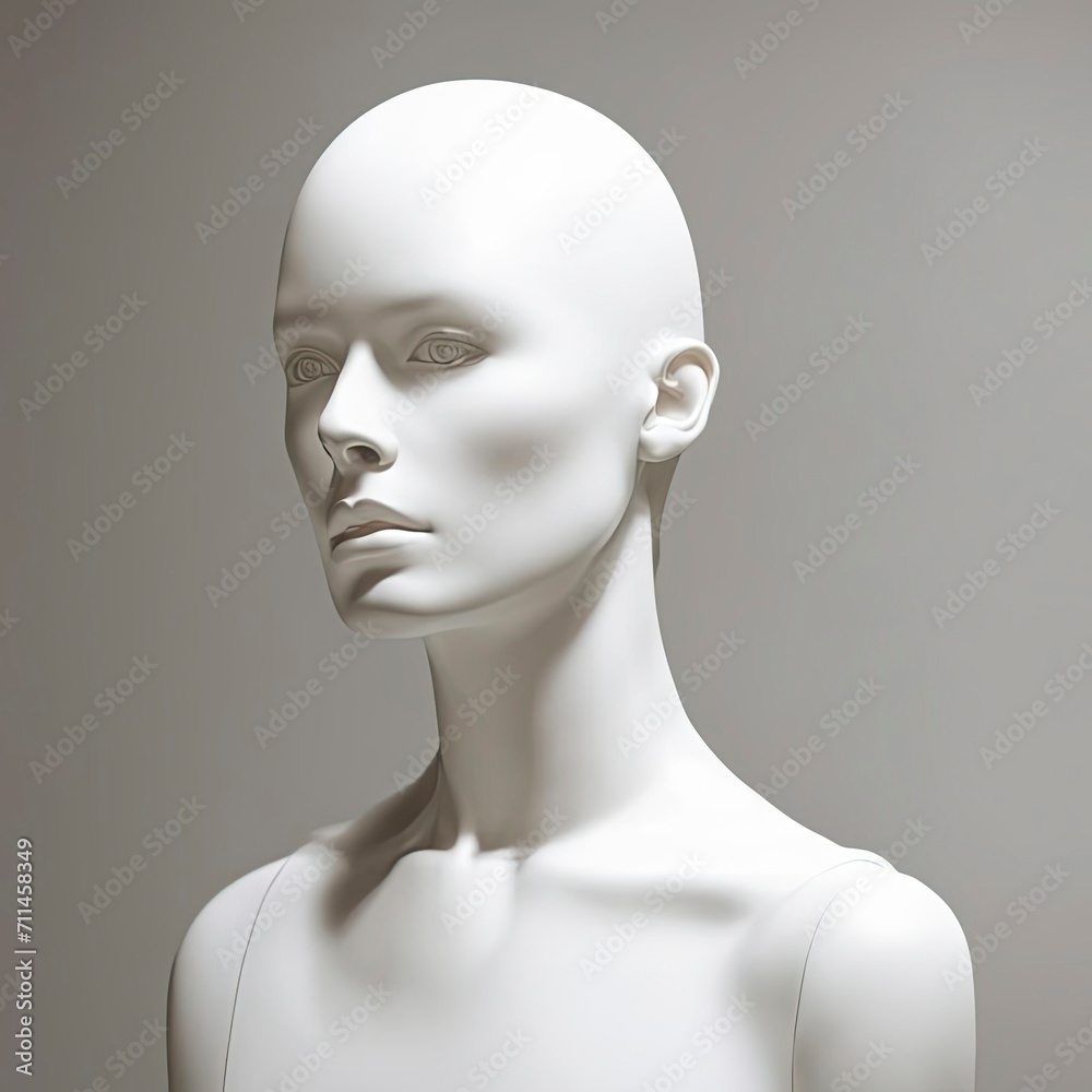 front image of shiny white female mannequin doll with a male mannequin ...