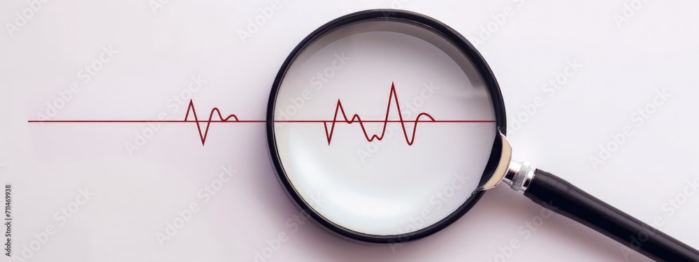 Magnifying glass with graph with heartbeat, concept of health and ...