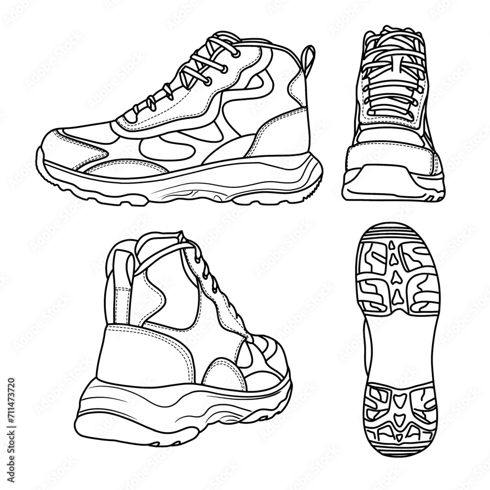 Technical sketch drawing of Mens Hiking Boot Line Art, suitable for ...