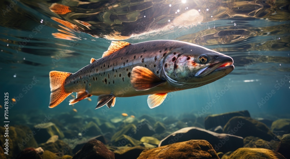 A graceful fish navigates through the mesmerizing depths of the ocean ...