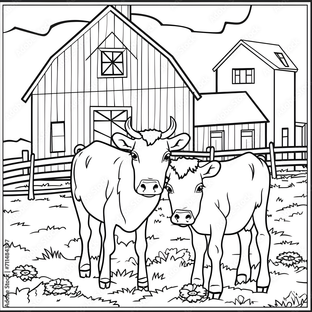 Cow Coloring Page, Ai Generative Stock Illustration | Adobe Stock