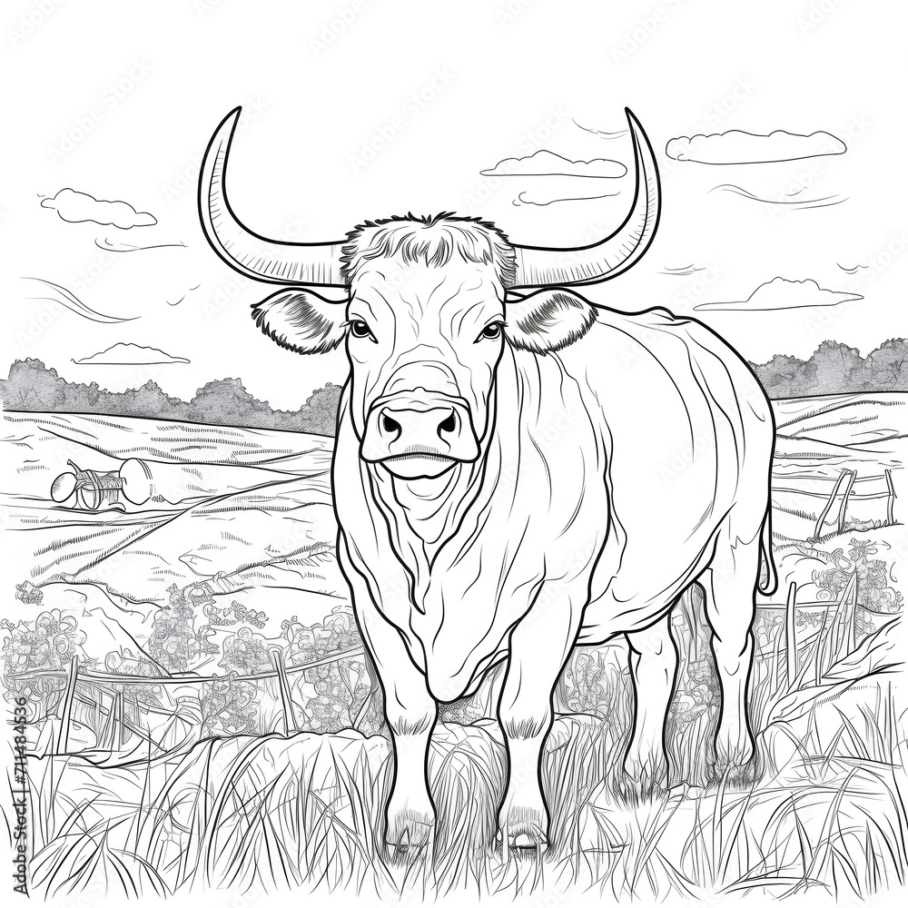 Cow Coloring Page, Ai Generative Stock Illustration | Adobe Stock