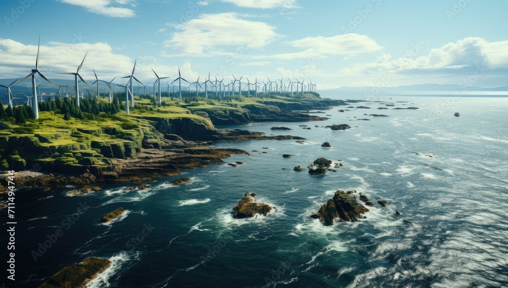 Amidst the vast expanse of the ocean and sky, a majestic line of ...