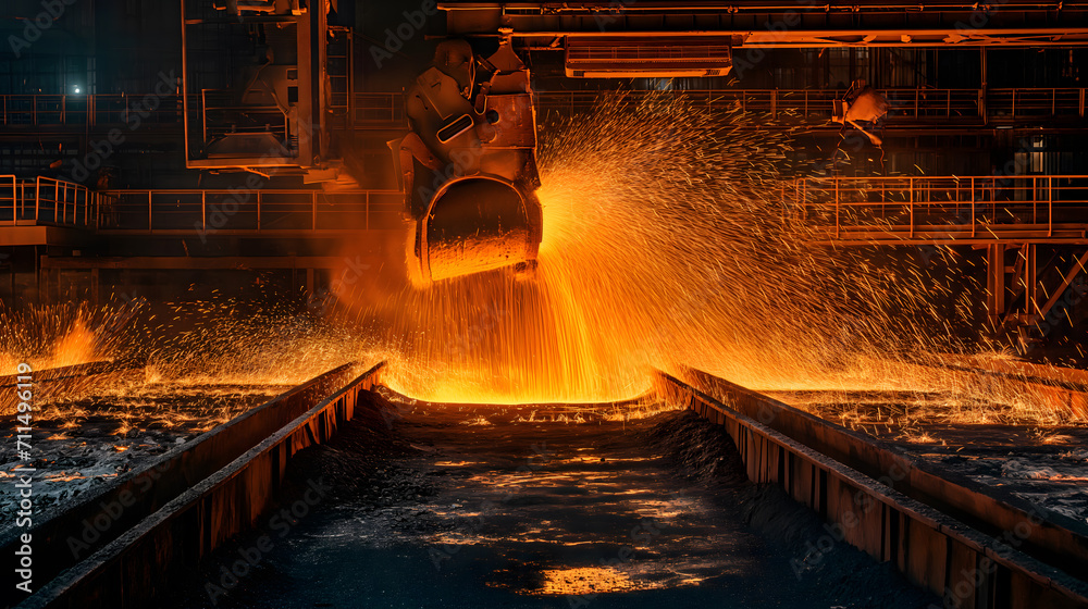 the vibrant and intense atmosphere of a steel manufacturing facility ...