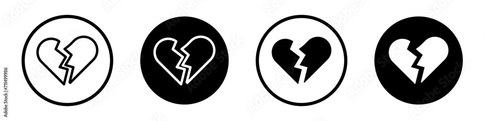 Heartbreak icon set. Break up heartbroken vector symbol in a black ...