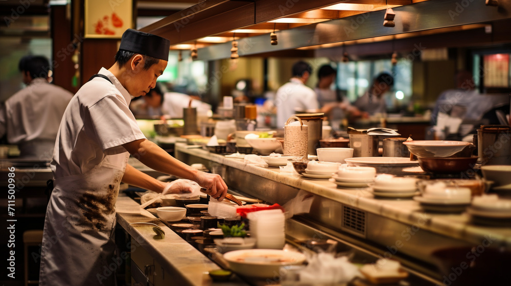 Kinetic Harmony: The Bustle of a Busy Japanese Restaurant Captures ...