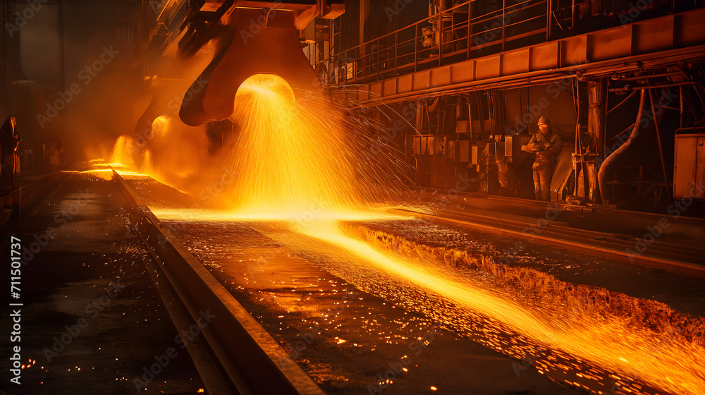 the vibrant and intense atmosphere of a steel manufacturing facility ...