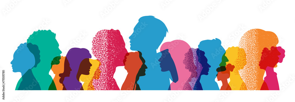 Different people stand side by side together. Group colored silhouette ...