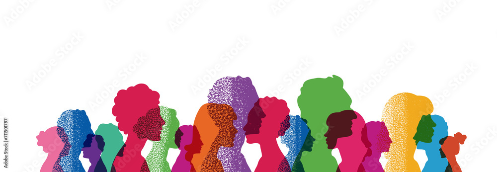 Different people stand side by side together. Group colored silhouette ...