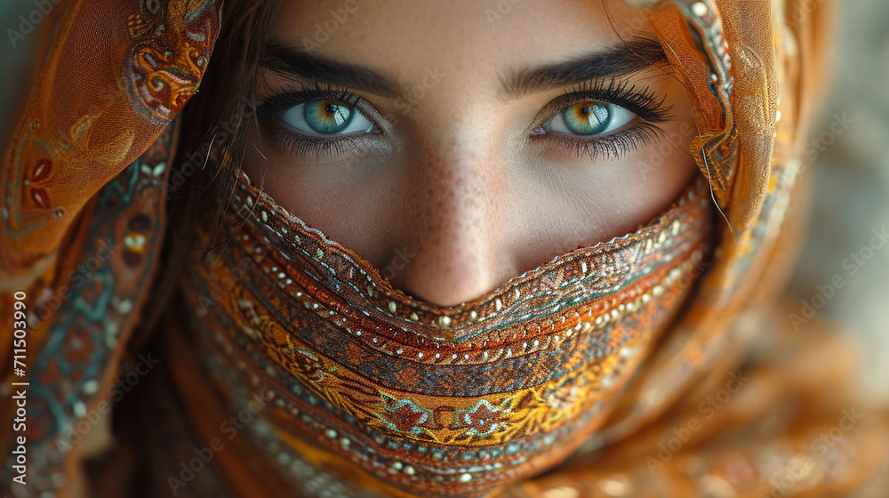 An enchanting portrait of a Middle Eastern woman wearing traditional ...