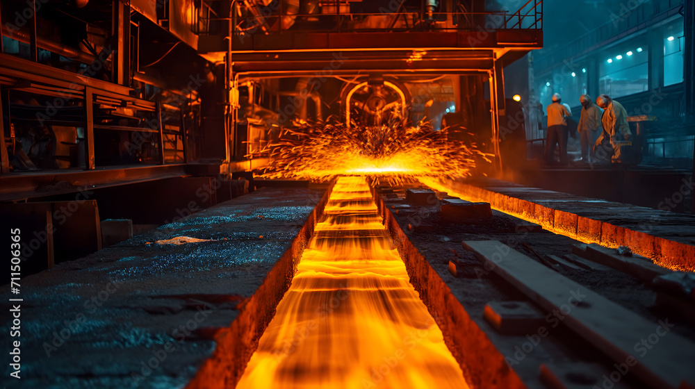 the vibrant and intense atmosphere of a steel manufacturing facility ...