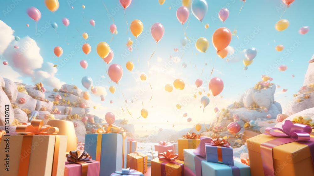 happy greeting festive cheerful celebration background with many gift ...