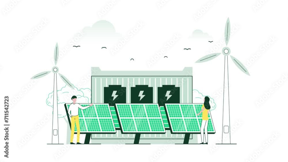 Clean energy from renewable sources sun and wind. Power plant station ...