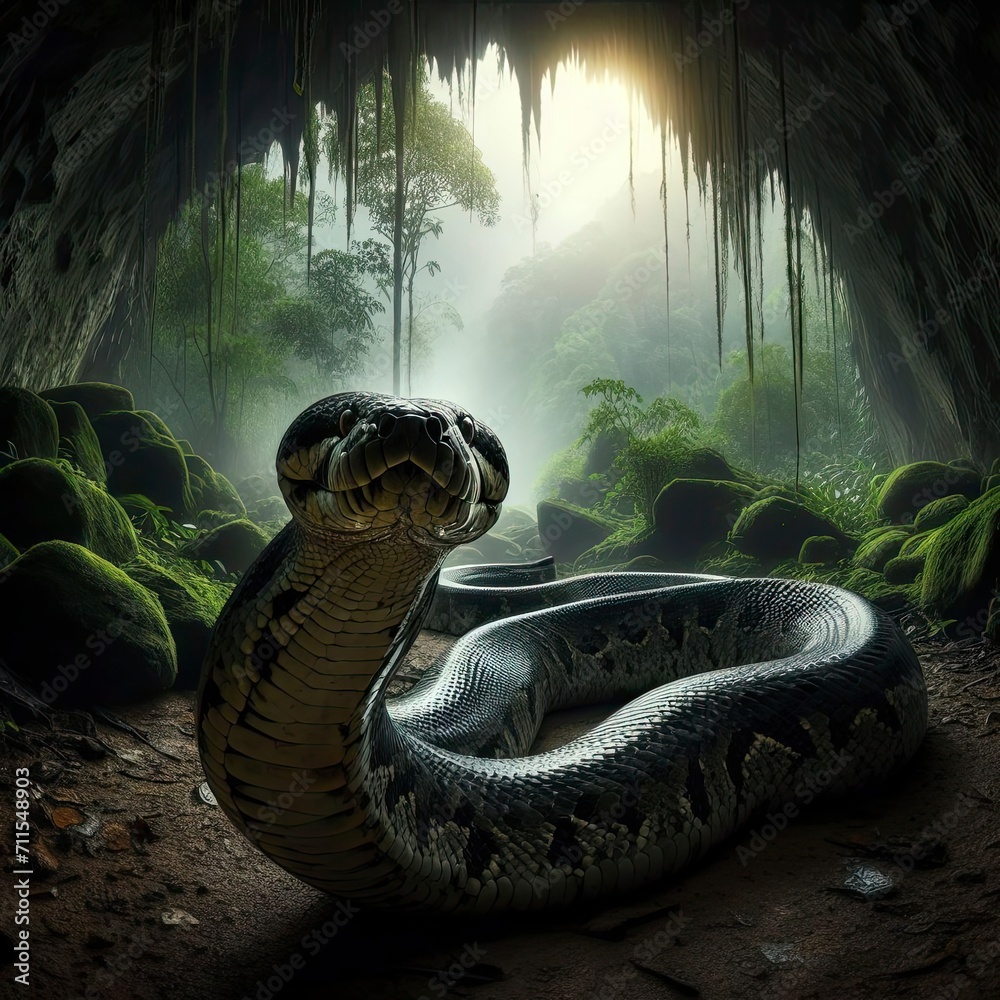 Big Dangerous Green Anaconda Python Snake with Big open mouth teeth ...