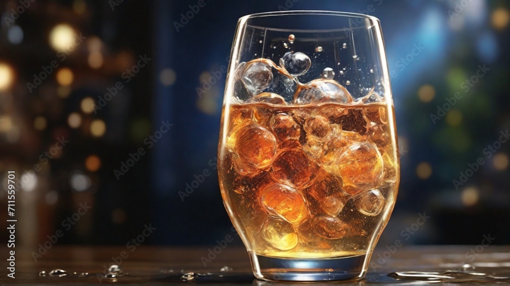 Highlight the ultra-realistic effervescence and sparkling bubbles in a carbonated beverage ...