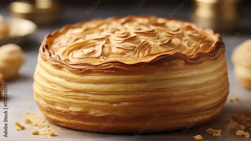 Capture the ultra-realistic layers of a perfectly baked pastry ...