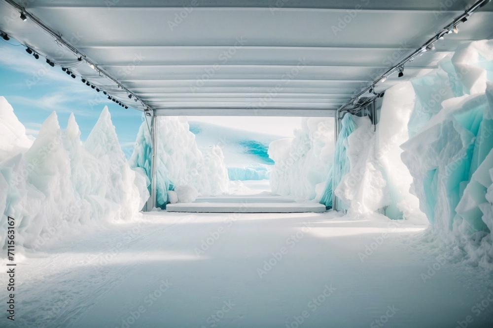 Fashion podium design in arctic style without people, catwalk for top ...