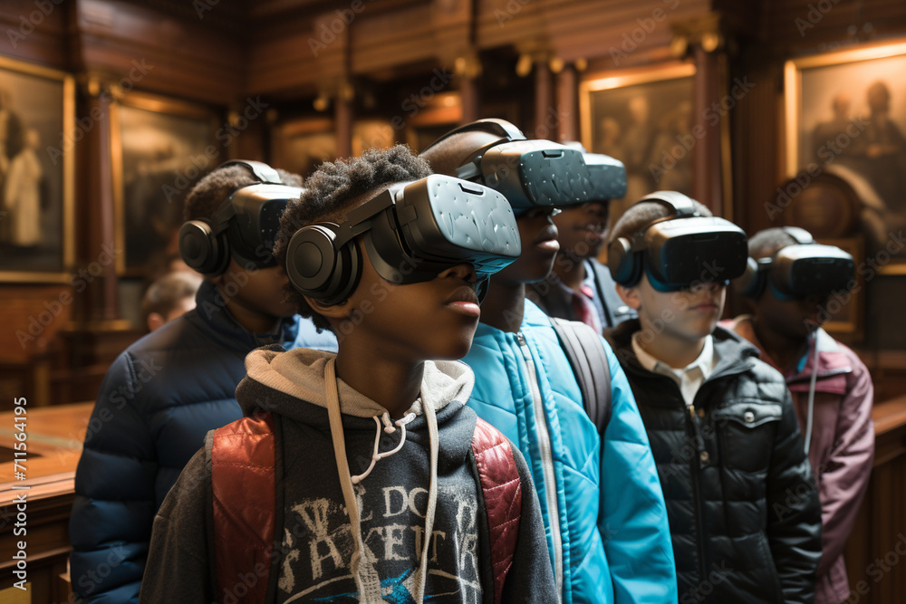 A visually striking scene of students participating in a virtual ...