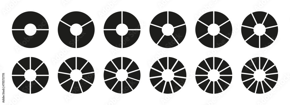 Circle division, 2, 3, 4, 5, 6, 7, 8, 9, 10, 11, 12, 13 equal parts ...