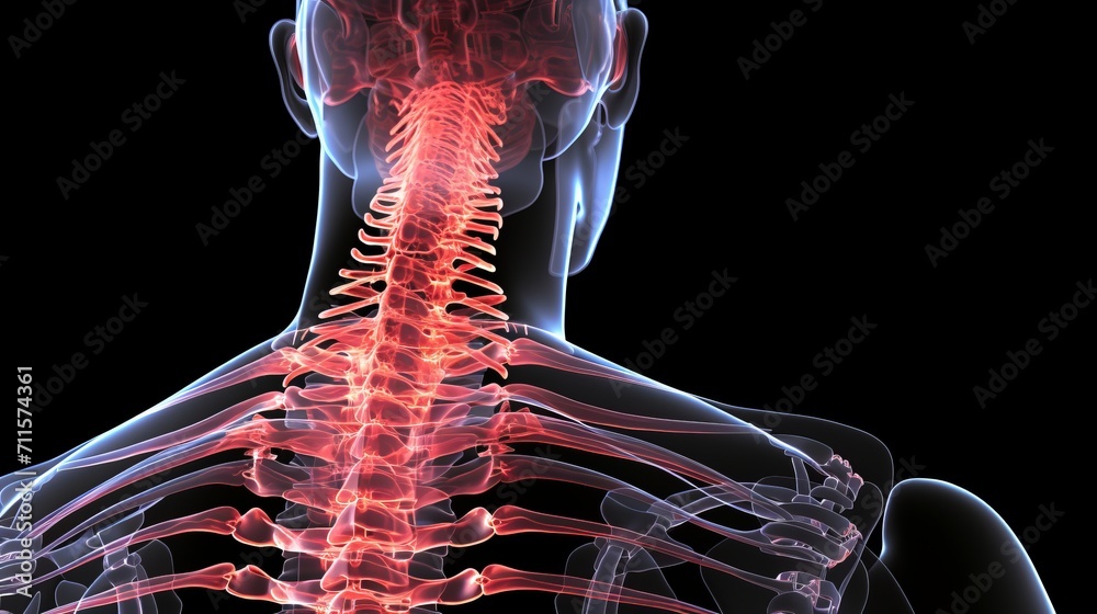 Inflamed lumbar spine male anatomy illustration with highlighted ...