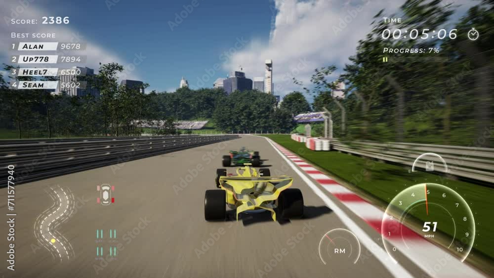 Playing the newest mockup fake game grand prix. Animation of the fast ...