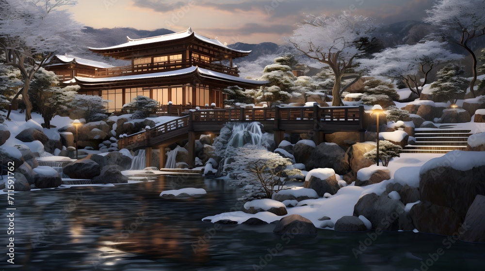 Onsen ryokan or a traditional classic modern Japanese house with ...