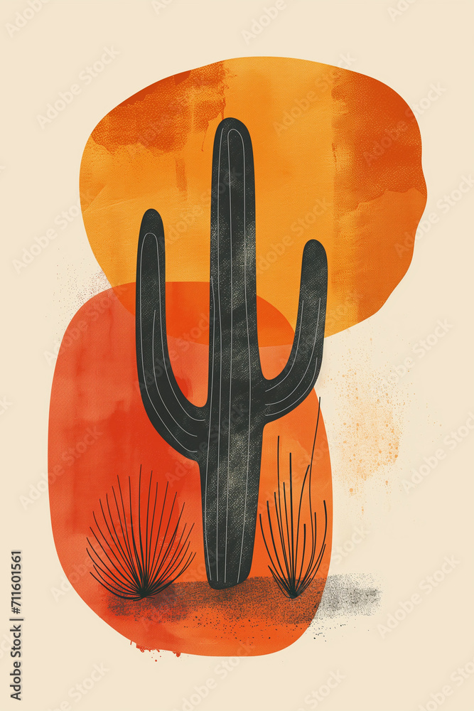 Single line drawing of a big cactus on a white background, in the style ...