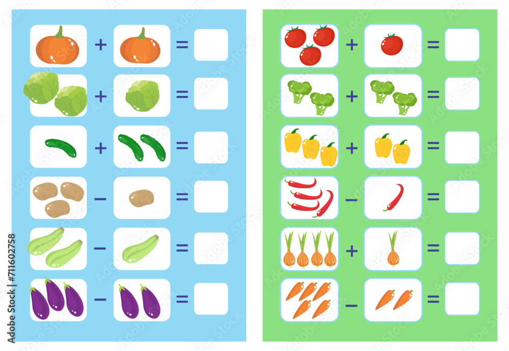 Worksheet for kindergarten and preschool education. Addition and ...