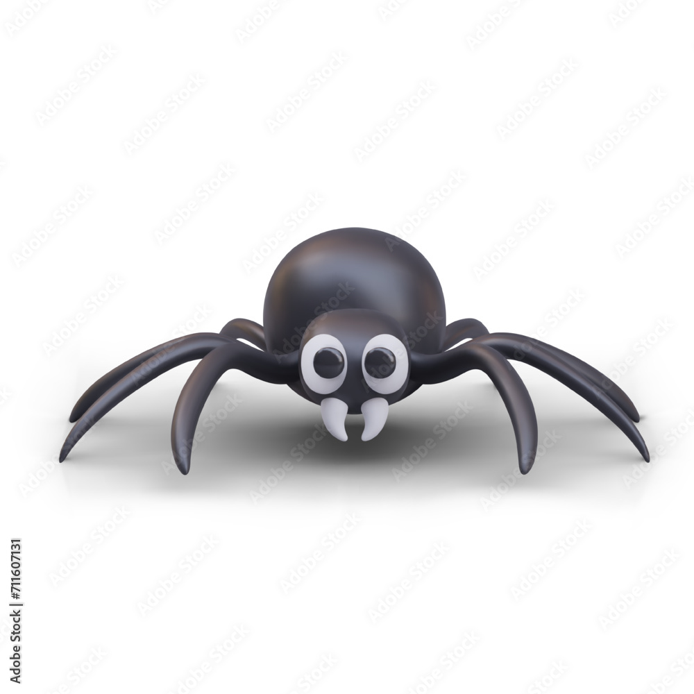 Front view on cartoon black spider. Object for Halloween decoration ...