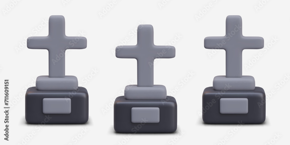 Set of realistic tombstones with crosses. Christian funeral theme ...