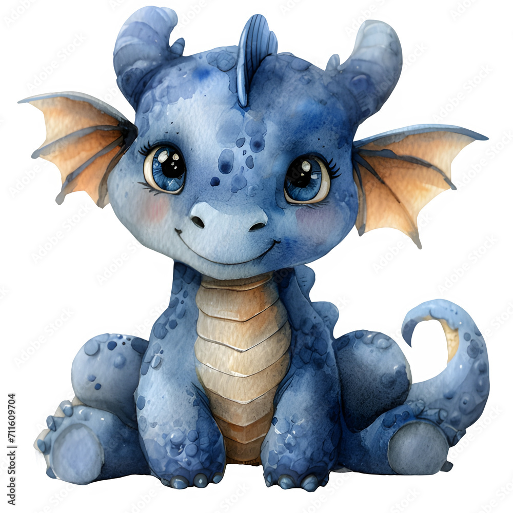 cute cartoon illustration of a blue dragon isolated on transparent ...