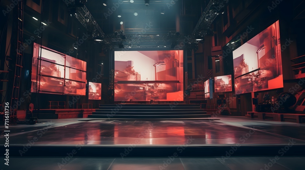TV studio set in preparation. Large scale monitors. Stock Photo | Adobe ...